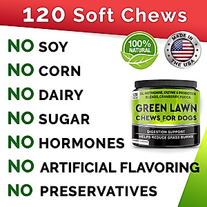 GOODGROWLIES Grass Treats for Dogs - Dog Pee Lawn Repair - Grass Burn Spots Caused by Dog Urine - Grass Rocks with Probiotics + Digestive Enzymes, Cranberry - Made in USA - 120 Soft Chews
