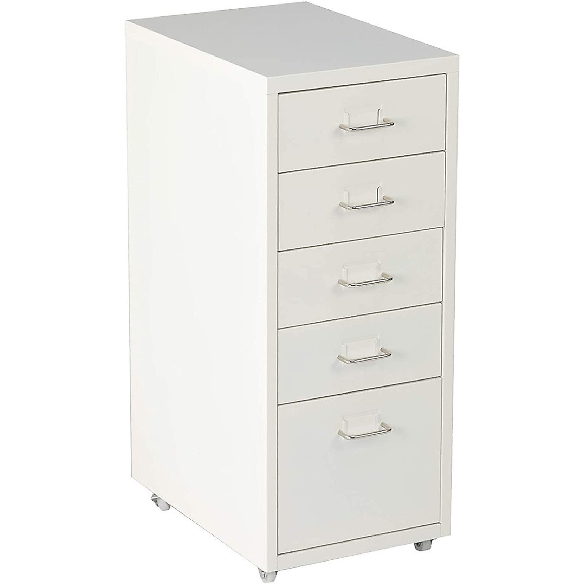 Vilobos 5 Drawer Chest, Vertical Storage File Cabinet on Wheels for Home Office Metal (Creamy-White)