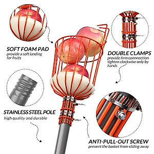 Walensee 13FT Fruit Picker, Adjustable Fruits Picker Tool with Lightweight Stainless Steel Pole and Big Basket, Fruit Catcher Equipment Tree Picker for Apples Mango Pear Orange Avocados Fruit Picking