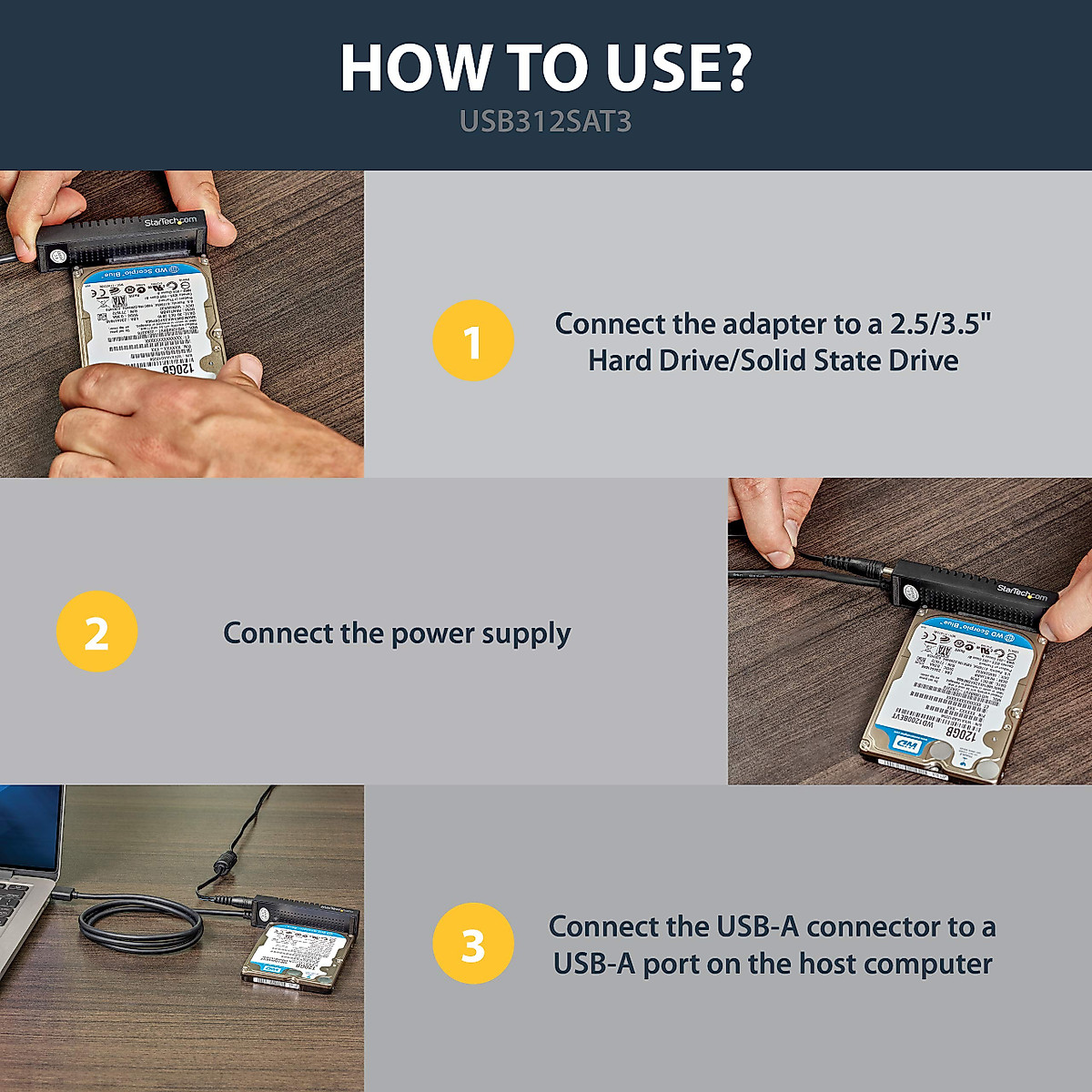 StarTech.com USB to SATA Adapter Cable - 2.5in and 3.5in Drives - USB 3.1 - 10Gbps - External Hard Drive Cable - Hard Drive Adapter Cable (USB312SAT3)