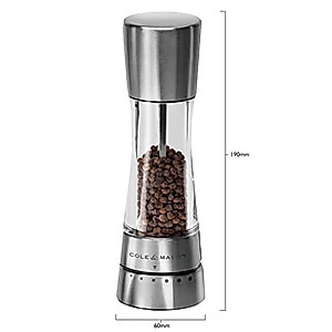 Cole & Mason H59408G Derwent Salt and Pepper Mills | Gourmet Precision+ | Stainless Steel/Acrylic | 190mm | Gift Set | Includes 2 x Salt and Pepper Grinders | Lifetime Mechanism Guarantee