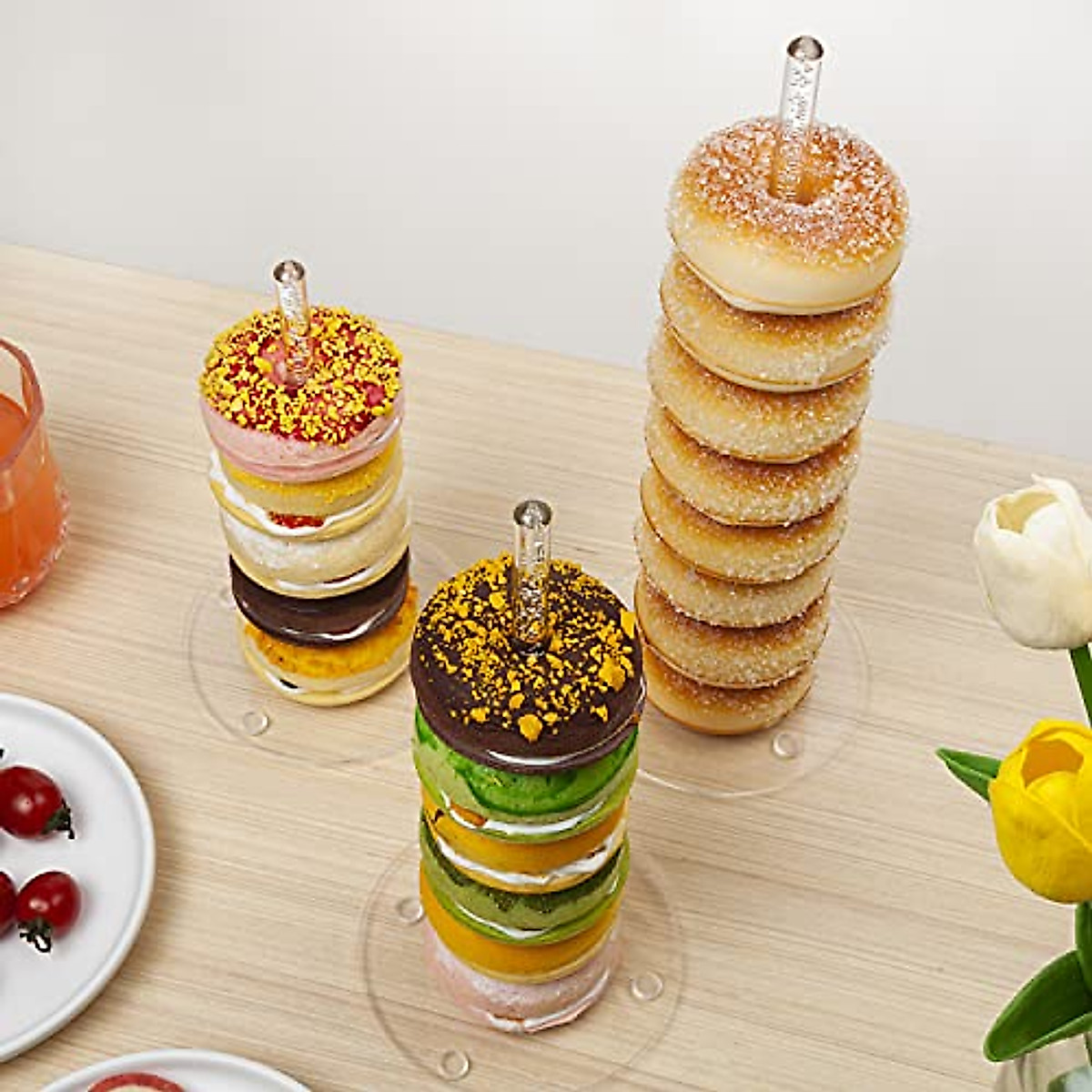 Clear Bubble Acrylic Donut Stands -5PCS Bagel Holder Display,Reusable Doughnut Pretzel Tower for Dessert Table,Wedding Bar,Birthday Party,Treat Table Decor Parties Stacker with Built-in Copper Nut by VREASK
