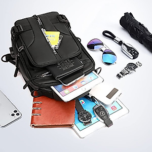 JBB Waterproof Sling Bag Crossbody Backpack for Men Women Multipurpose Waist Pack with USB Charging Port for Hiking Walking Black