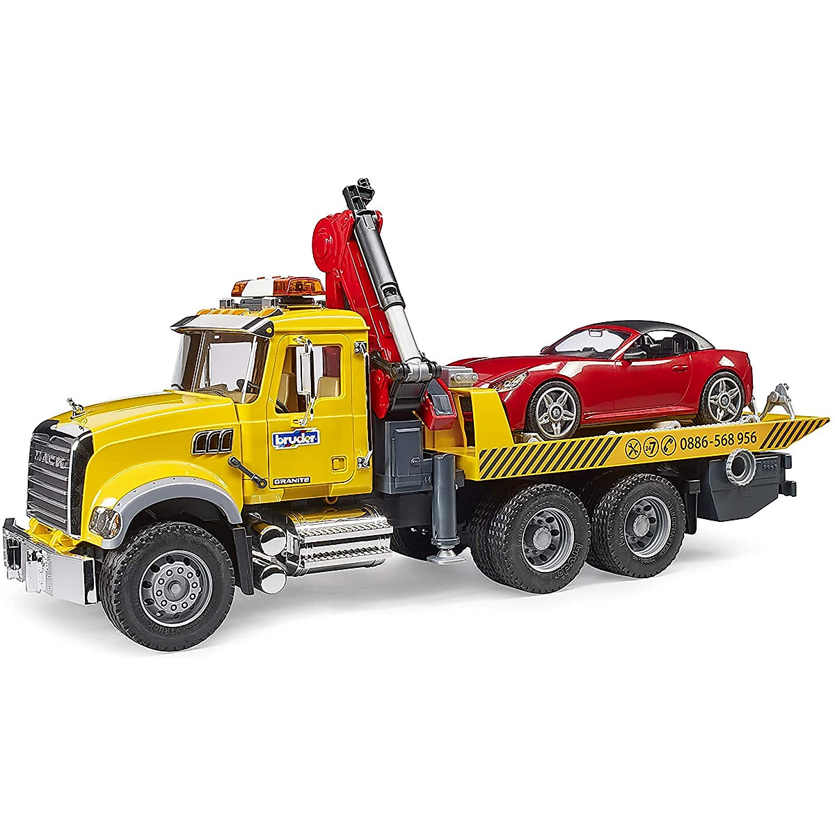 Bruder - Mack Granite Tow Truck with Bruder Roadster (02829) - For Ages (4) and Up - Compatible with bworld Figures