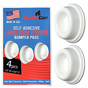 Rubber Door Stopper Bumpers (Pack of 4) White - Made in USA - Self Adhesive Wall Protectors, Prevent Damage to Walls from Door Knobs Handles, Guard and Shield