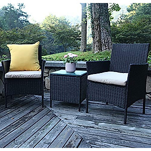 UFI Patio Furniture Set 3 Piece Rattan Wicker Chair Set, Use Outdoor Indoor Backyard Porch Garden Poolside Balcony RTA Furniture,Black …