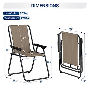 UDPATIO Patio Dining Chair Set of 4, Folding Patio Chair with Compact Folded Size, Sturdy Steel Frame and Weather-Resistant Textilene Fabric, Weights only 5.7lbs, Support up to 220lbs, Brown