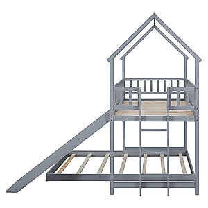 Merax Twin Over Full House Bunk Bed with Slide and Built-in Ladder