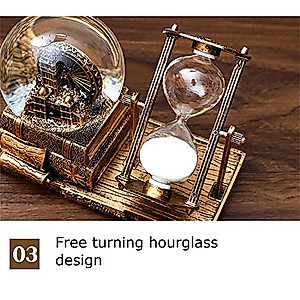 Music Crystal Snow Globe with Hourglass Timer Home Decoration for Living Room Bedroom Book Shelf TV Cabinet Desktop Decor Statue Figurine Table Centerpieces Ornaments (A-Brown)