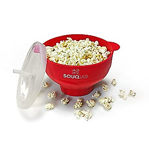The orignal SOUQLAB silicone popcorn maker with lid, BPA Free, Microwave popocorn popper and dish washer safe