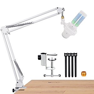 White Boom Arm for Hyperx Quadcast, Mic Desk White Stand Compatible with Hyperx Quadcast s Microphone, Hyperx quadcast Mic White Arm perfect for Podcasts, Gaming, Recording