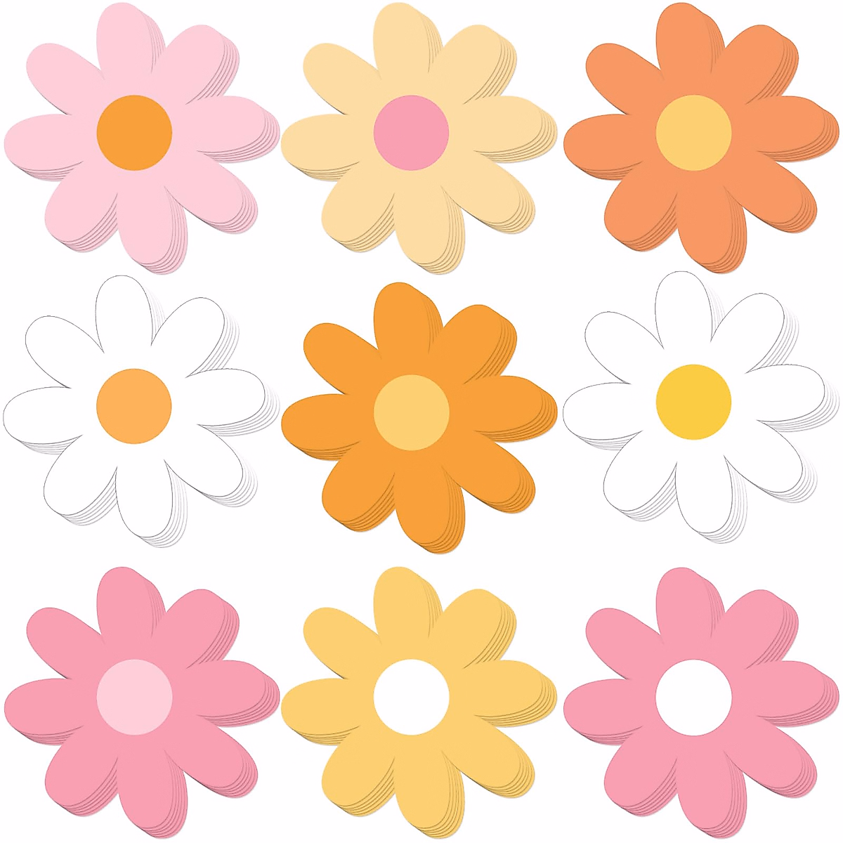 60 PCS Daisy Flower Cutouts Hippie Bulletin Board Retro Hippie Cutouts Groovy Wall Decal Boho Cutouts Groovy Classroom Decor Party Supplies for DIY Craft Birthday Party Baby Shower School Classroom