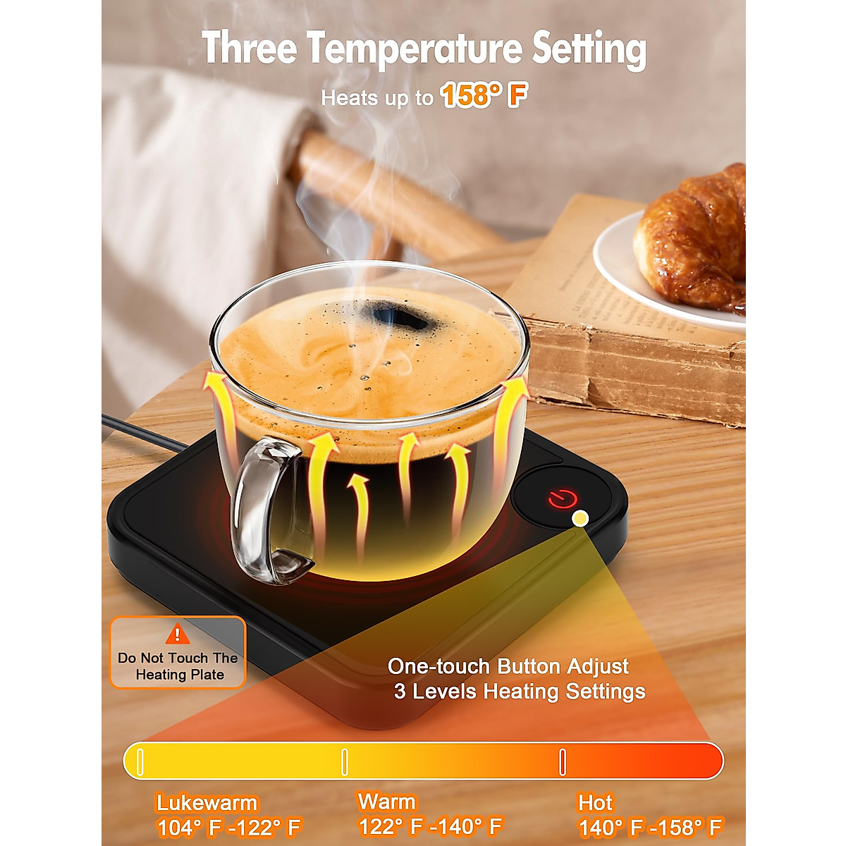 Coffee Mug Warmer - Mug Warmer for Desk with 2 Temperature Settings, Electric Coffee Cup Warmer, Auto Shut Off Coffee Warmer White