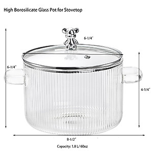 Jucoan 1.8L/60oz Glass Saucepan with Cover, Simmer Pot for Stovetop, Heat Resistant Glass Cooking Pot for Pasta Noodle, Soup, Milk, Christmas Home Fragrance Potpourri Cooking