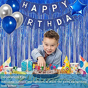 Vanujoy 3 Pack Blue Foil Fringe Backdrop Curtains Party Decoration - Tinsel Party Door Fringe Curtain Backdrop for Birthday Bachelorette Party Engagement Bridal Shower Graduation Decoration