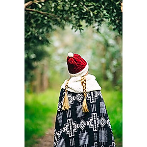 Inca Aztec Sherpa Weighted Warm Blanket | Southwest Indian Navajo Boho Style | Native Woven Western Cozy Bedding Cover | Plush Faux Alpaca | Luxurious Winter Blanket (Obsidian Black)