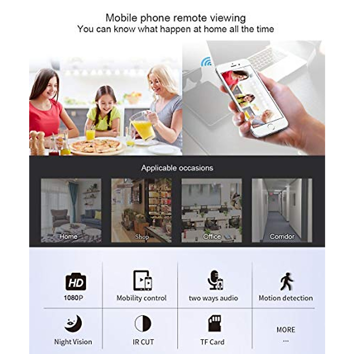 Mini cam Hidden Spy Small Camera with Audio, Home Surveillance Camera, Two-Way Voice and Video Call, 1080P IP HD Infrared Night Vision Motion Detection Reminder, for Home Car Indoor Outdoor Security