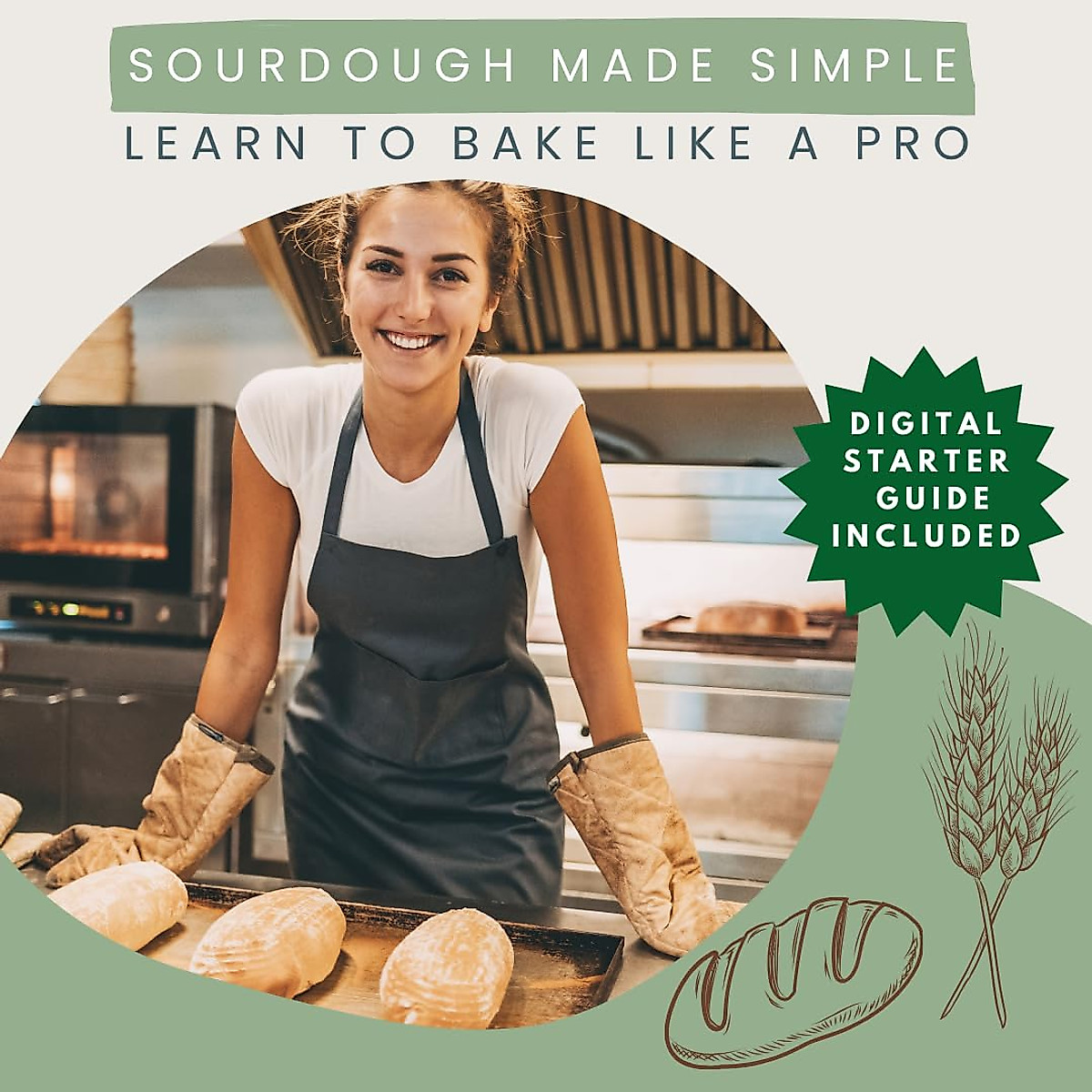 Sourdough Starter Kit - Sourdough Kit Includes Wooden Spurtle, Glass Jar w/ Bamboo Lid, Cloth & More - Non-Slip Silicone Base Sourdough Bread Baking Supplies - Bread Making Kit for Beginners & Pros