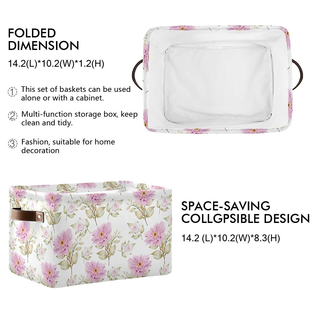 Burbuja Floral Summer Storage Basket - 2 Pack Collapsible Storage Bins Large Closet Organizer Fabric Baskets for Clothes, Home, Office, Shelves