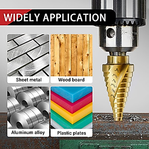 AIMLENTOOL 3PC Step Drill Bit Set, 1/4" Hex Shank High-Speed Steel Spiral Grooved Step Drill Bit for Sheet Aluminium Metal Wood Hole Drilling, 31 Step Sizes Taper Drill bit Set for DIY Lovers