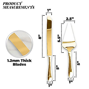 Gold Stainless Steel Cake Serving Set - Cake Knife and Server - Cake Serving Set With Serrated Blade for Easier Cutting - Holidays, Birthdays, Wedding, Anniversary