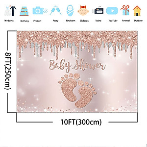 Avezano Rose Gold Baby Shower Backdrop Glitter Shimmer Little Feet Girl Baby Shower Background Vinyl Bling Rose Gold Baby Shower Backdrops Decorations (10x8)
