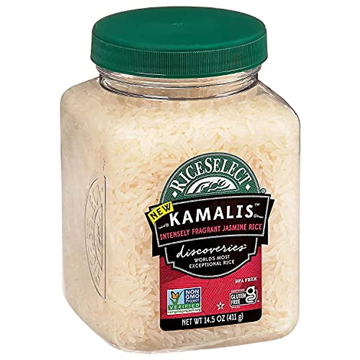 RiceSelect Discoveries Kamalis Intensely Fragrant Jasmine Rice, Gluten-Free, Non-GMO, Vegan, 14.5 Ounce Jar