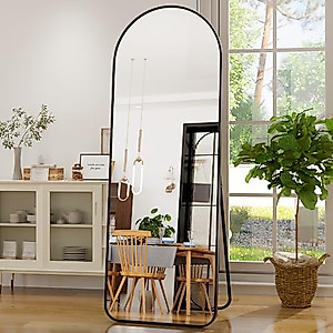 GLSLAND-21 x64 Full Length Floor Mount Mirror-Aluminum Alloy Frame-Arch Mirror Full Length HD-Full Body Mirror-for Bedroom or Living Room, Black