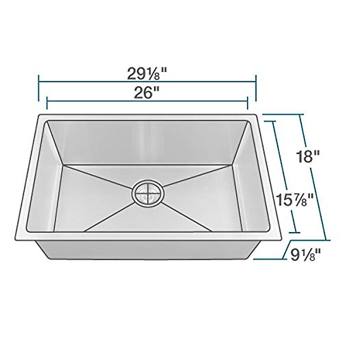 2920S Single Bowl 3/4" Radius Stainless Steel Sink, 16-Gauge, Sink Only
