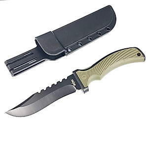 S-TEC Fixed Blade Hunting Knife Rambo I 4.5" Stainless Steel Blade I Rubber Handle I w/Plastic Sheath I Hunting I Camping I Outdoor I (Black Blade)