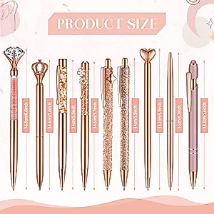 9 Pcs Ballpoint Pens Set Metal Crystal Diamond Pen Liquid Sand Glitter Pen for Journaling Black Ink Pretty Cute Pens Fancy Pens Gifts for Women Girls School Wedding Office Desk Supplies (Rose Gold)
