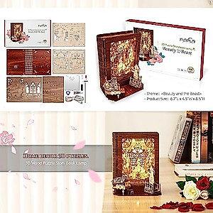 FUNPOLA Beauty and The Beast 3D Puzzle Nightlight – LED 3D Puzzle Gifts – 3D Wood Puzzles Storybook Nightlight Home Décor for Kids and Adults