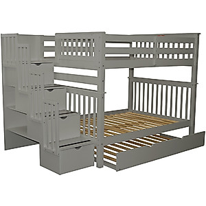 Bedz King Stairway Bunk Beds Full over Full with 4 Drawers in the Steps and a Twin Trundle, Gray