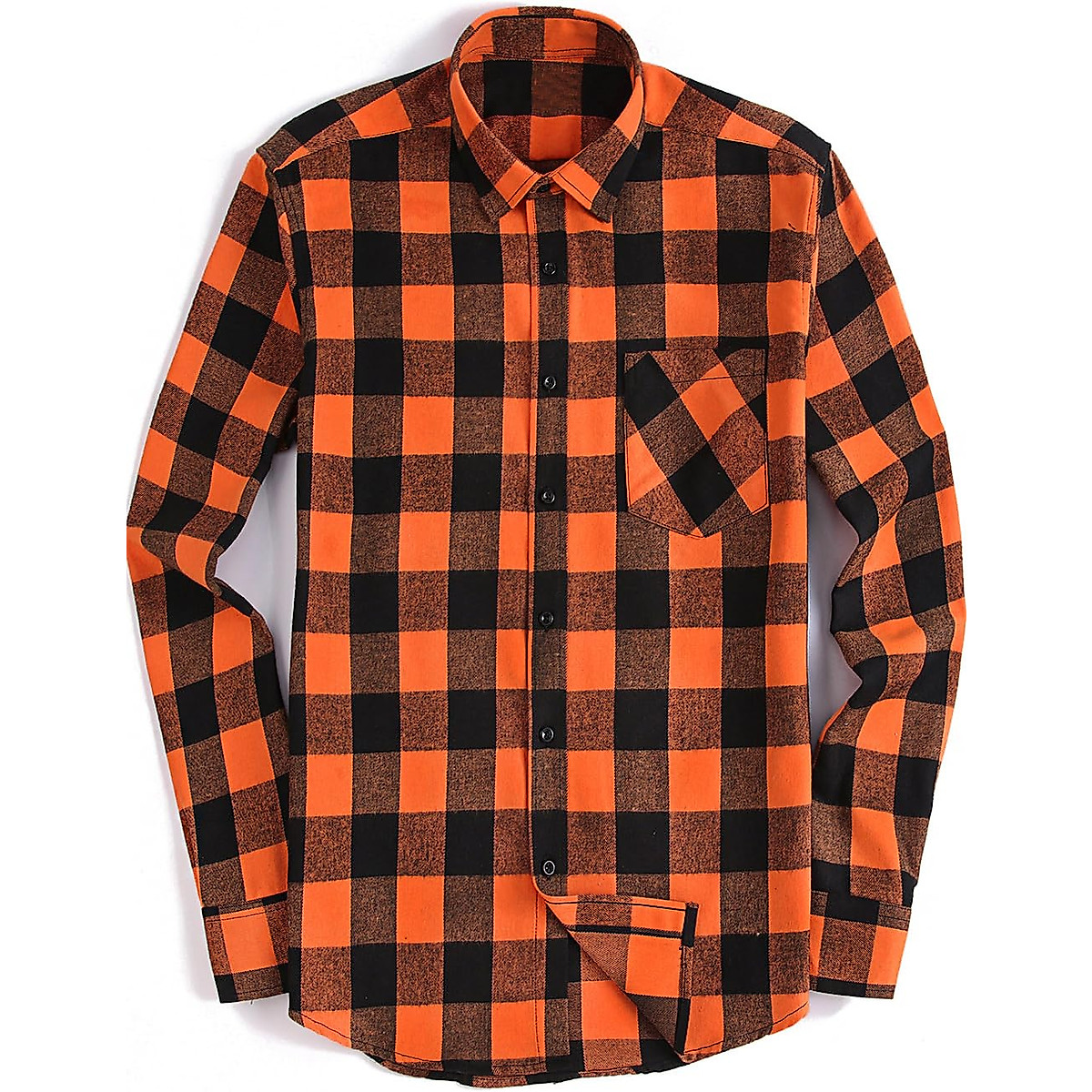 Leonal Men's Dress Long Sleeve Buffalo Plaid Checked Flannel Shirt (One Pocket-Orange Black Buffalo, XXX-Large)