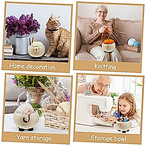 Sleepy Sheep Ceramic Yarn Bowl 6.69 x 4.72 Inch Large Decorative Yarn Holder Knitting Yarn Ball Holder Handmade Craft Knitting Bowl Crocheting Accessories and Supplies Organizer With12 Crochet Hooks