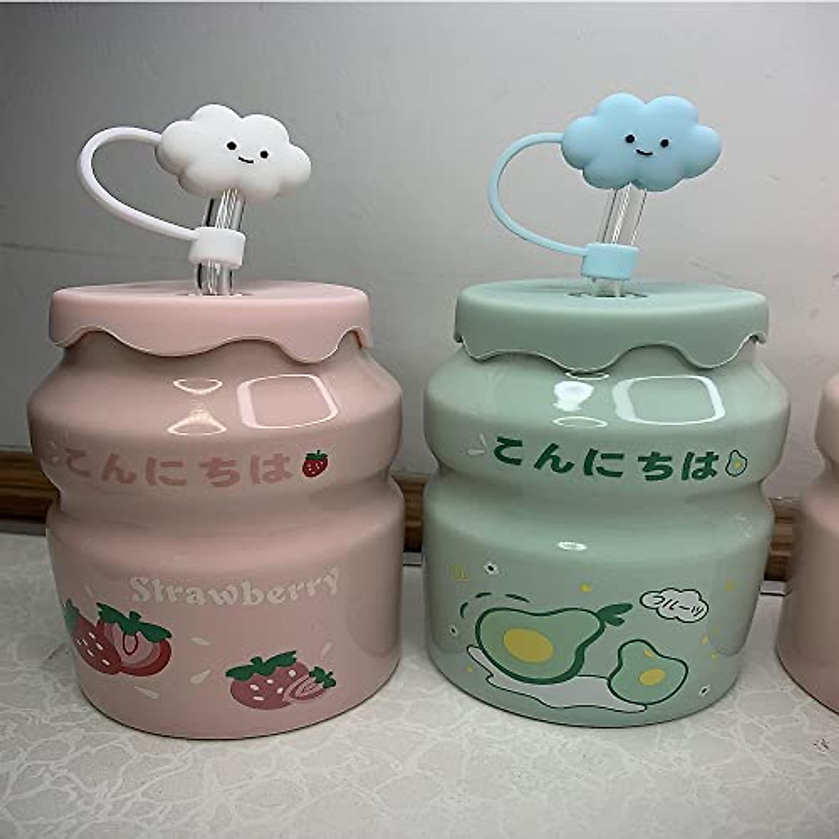 Gowxs Cloud Straw Tips Covers, Food Grade Reusable Silicone Straw Tip,cute Straw Covers Plugs,Soft Straws Plugs for 6-8 mm,Anti-dust(White 2pcs)