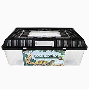 Exotic Nutrition Happy Habitat (Large) - Ventilated Enclosure & Breeder Box - for Live Feeder Insects, Reptiles, Amphibians & Other Small Pets - Durable Plastic Portable Terrarium