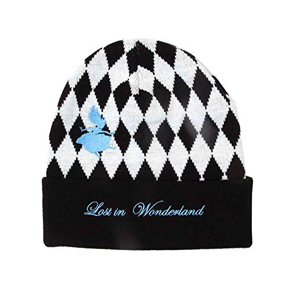Disney Alice in Wonderland Beanie Hat Checkered Lost Logo Official Black Size One Size
