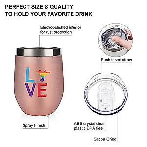 Mighun LGBT Pride Gay Lesbian Wine Tumbler with Lid LGBT Love Vacuum Coffee Tumbler Stainless Steel Coffee Cup for Cold & Hot Drinks Wine Coffee Cocktails Beer 12 Oz