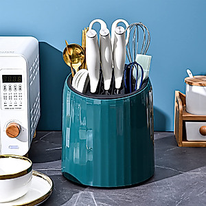 Knife Block Holder, Retrosohoo Round Universal Knife Block without Knives, Multifunctional Rotatable Kitchen Knife Holder Space Saver Organizer Detachable for Easy Cleaning (Green)