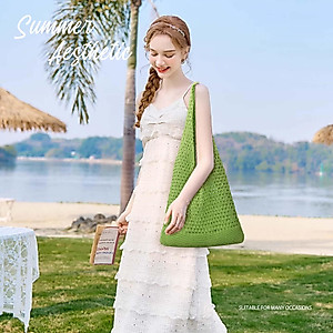 hatisan Crochet Bags for Women - Summer Beach Tote, Aesthetic Hippie Knit Bag (Green)