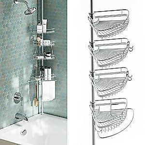 Zenna Home Rust-Resistant Corner Shower Caddy for Bathroom, 4 Adjustable Shelves with Towel Bar and Hooks, with Tension Pole, for Bath and Shower Storage, 60-97 Inch, Chrome