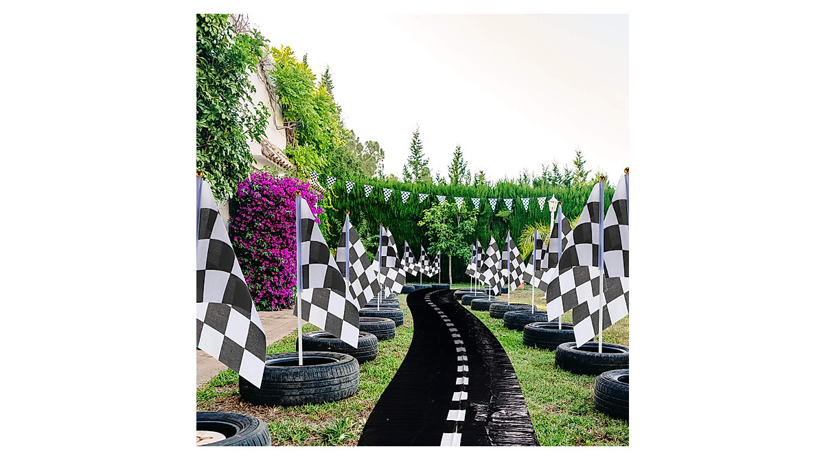 Exciting 13ft Racetrack Mat & Racing Flags for Parties
