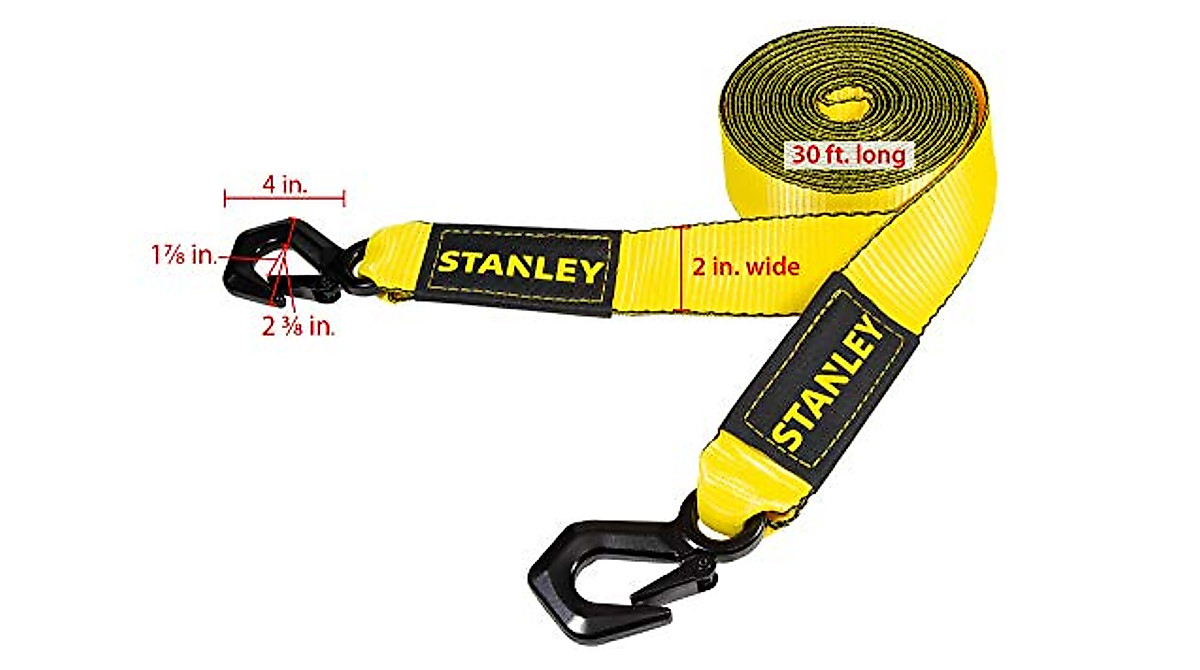 STANLEY Tow Strap 2x30' with Tri-Hook - 9000 lb Break Strength
