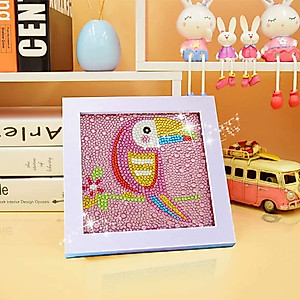 OLLULL Kids Diamond Painting Mosaic Sticker Art Kits with Wooden Frame Parrot