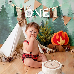 Happy Camper Banner - Wild One Thened Party Decoration, Boys And Girls First Forest Safari Camper Themed Birthday Party Decorated Banner, Jungle Highchair Banner, Adventure Camping First Birthday
