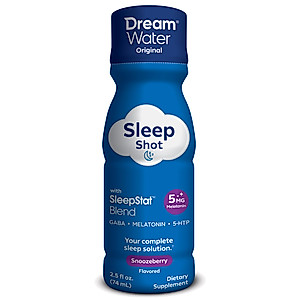 Dream Water Sleep Aid Supplement Drink; Melatonin 5mg, GABA, 5-HTP; Zero Sugar, Natural Flavors, No Added Colors, 2.5 oz Liquid Sleep Shots, Snoozeberry, 4-Count