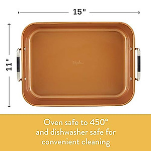 Ayesha Curry Nonstick Roaster / Roasting Pan with Rack - 11 Inch x 15 Inch, Brown