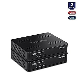 TRENDnet Ethernet Over Coax MoCa 2.5 Adapter (2-Pack), TMO-312C2K, Backward Compatible with MoCA 2.0/1.1/1.0, RJ-45 Gigabit LAN Port, Supports Net Throughput up to 1Gbps, Support up to 16 Nodes, Black