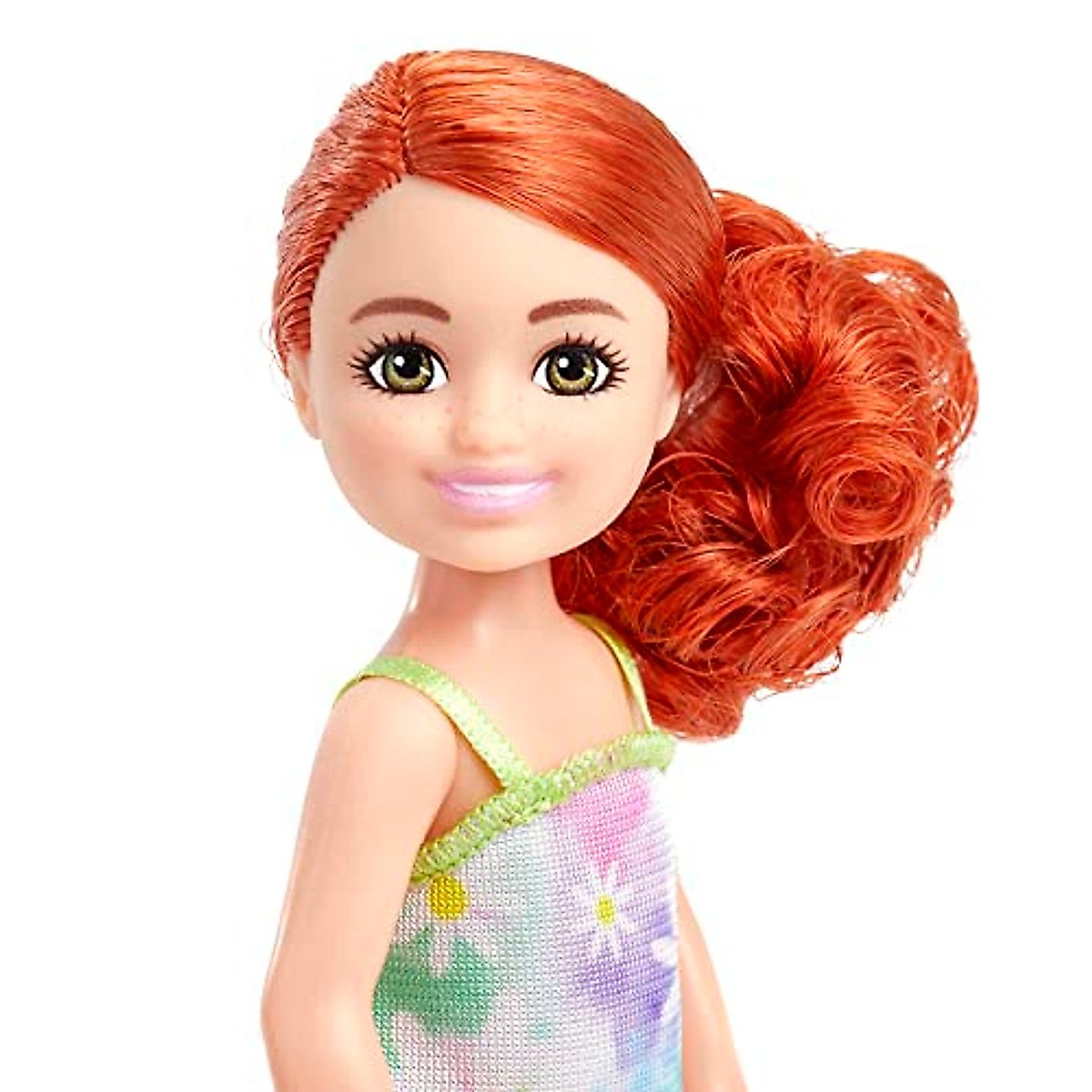 Barbie Chelsea Doll, Small Doll Wearing Removable Floral Dress and Shoes with Red Hair & Blue Eyes